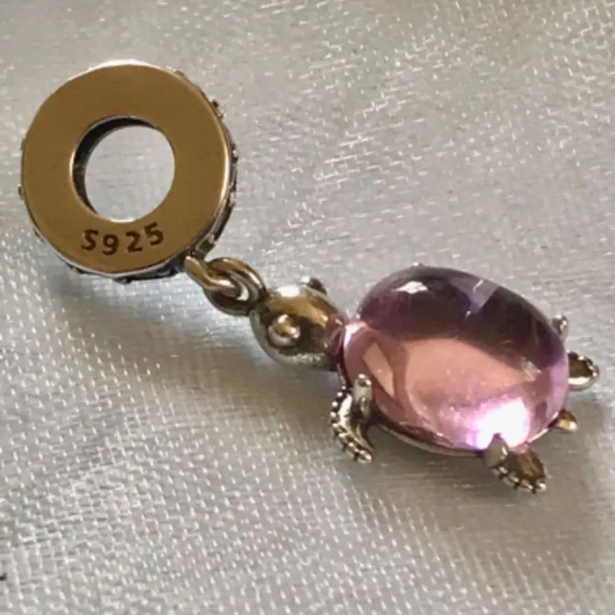 Genuine 925 silver pink sea turtle charm comes in a cute velvet pouch ...