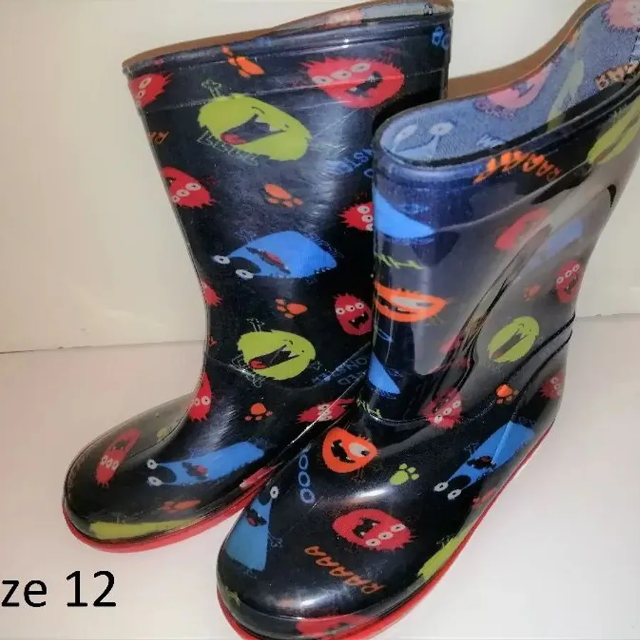 Boys Blue Tired Monsters Wellies Wellington Rain Snow Boots Size Infant ...