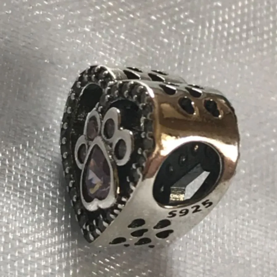 Genuine 925 silver pet dog paw charm pink with sparkle bone on rear for ...