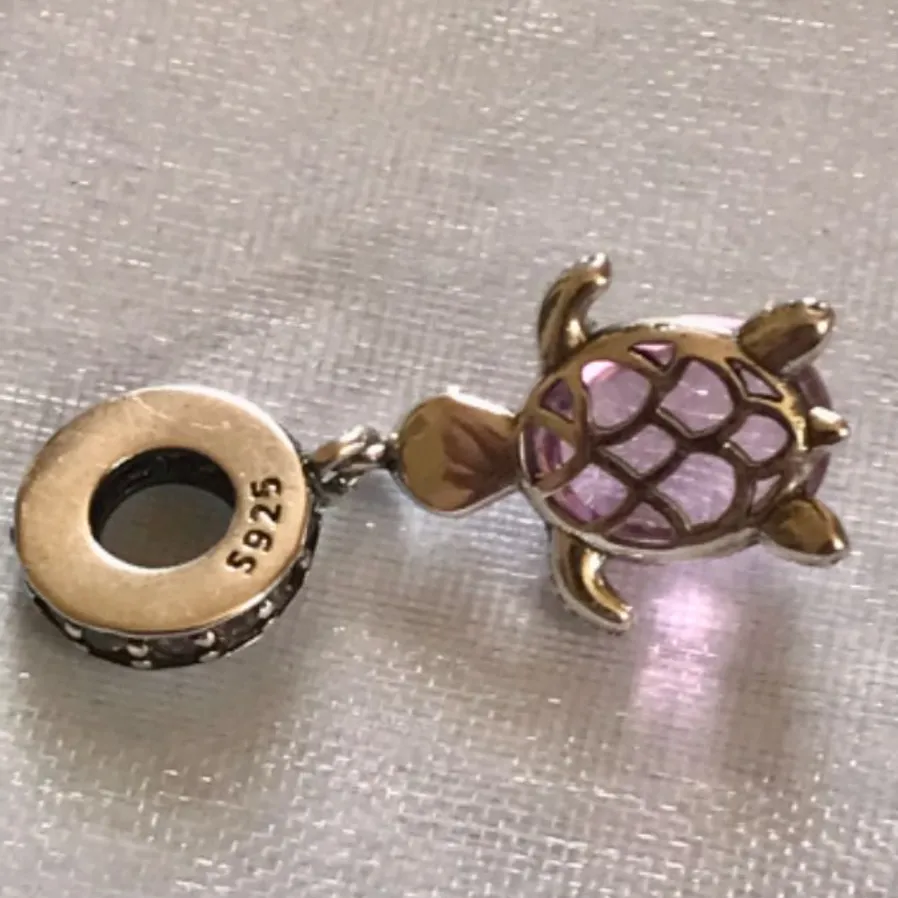Genuine 925 silver pink sea turtle charm comes in a cute velvet pouch ...