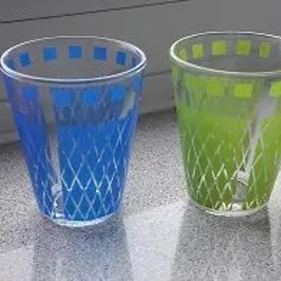 4 'MULTICOLOUR' SHOT GLASSES, retro, vintage, shabby chic, mid century ...