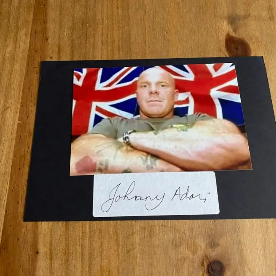 Johnny Mad Dog Adair signed autograph sticker display. | 7902 | jog it on