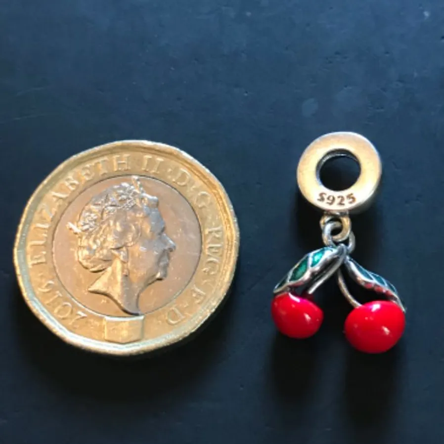 Genuine 925 silver cherry cherries charm comes in a cute velvet pouch ...