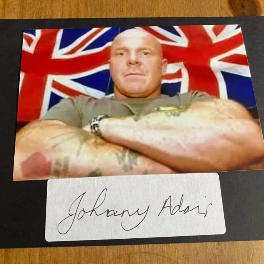 Johnny Mad Dog Adair signed autograph sticker display. | 7902 | jog it on