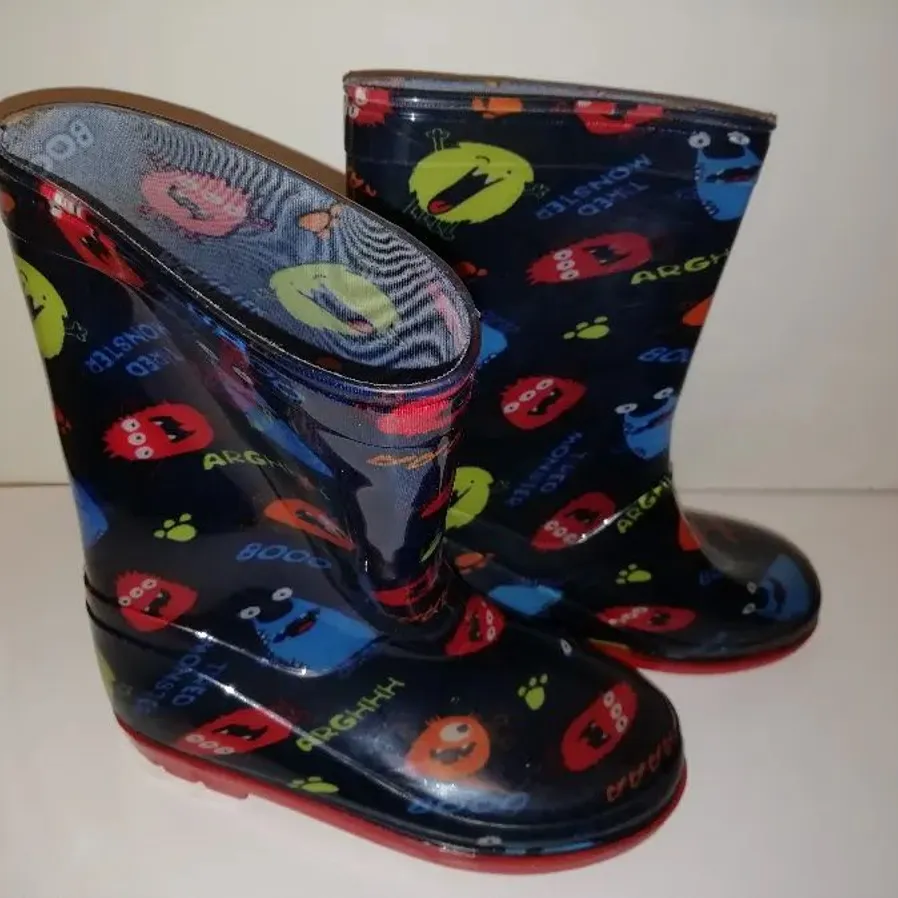 Boys Blue Tired Monsters Wellies Wellington Rain Snow Boots Size Infant ...